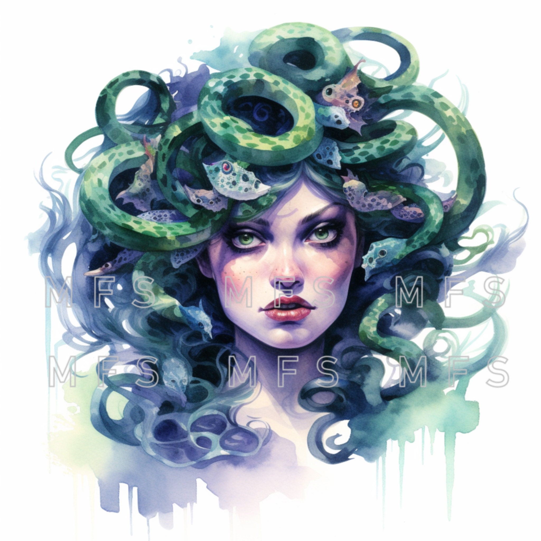 Watercolor Medusa Clipart, 20 High Quality Jpgs, Instant Digital ...