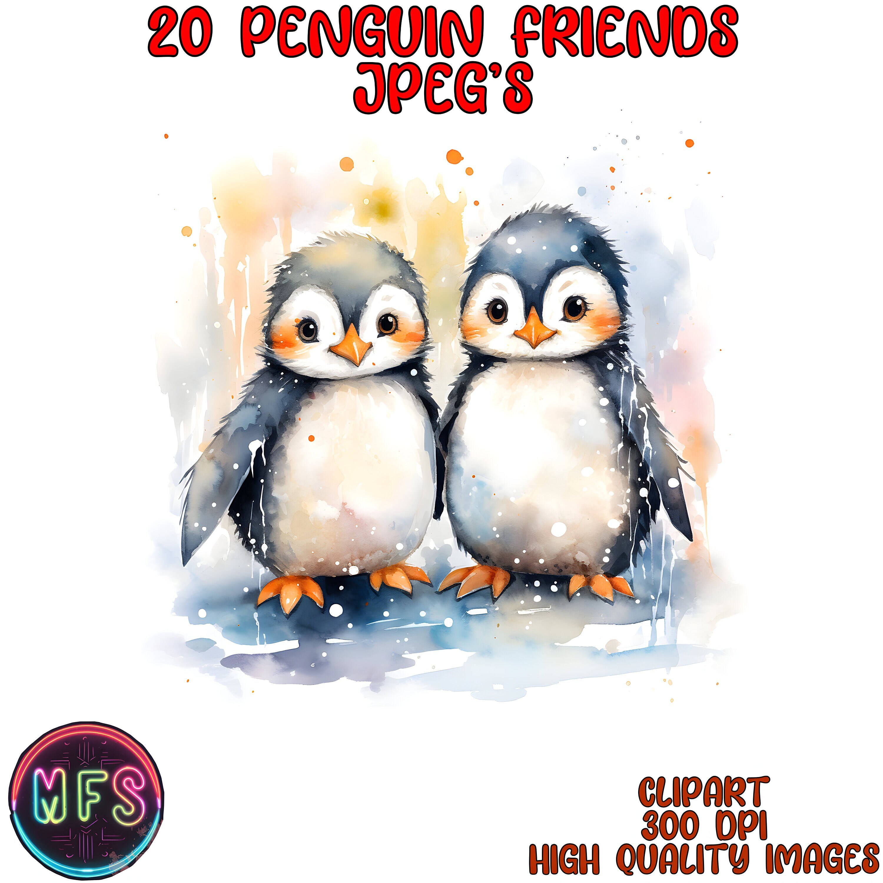Watercolor Cute Cartoon Penguin Friends Clipart, 20 High Quality Jpgs ...