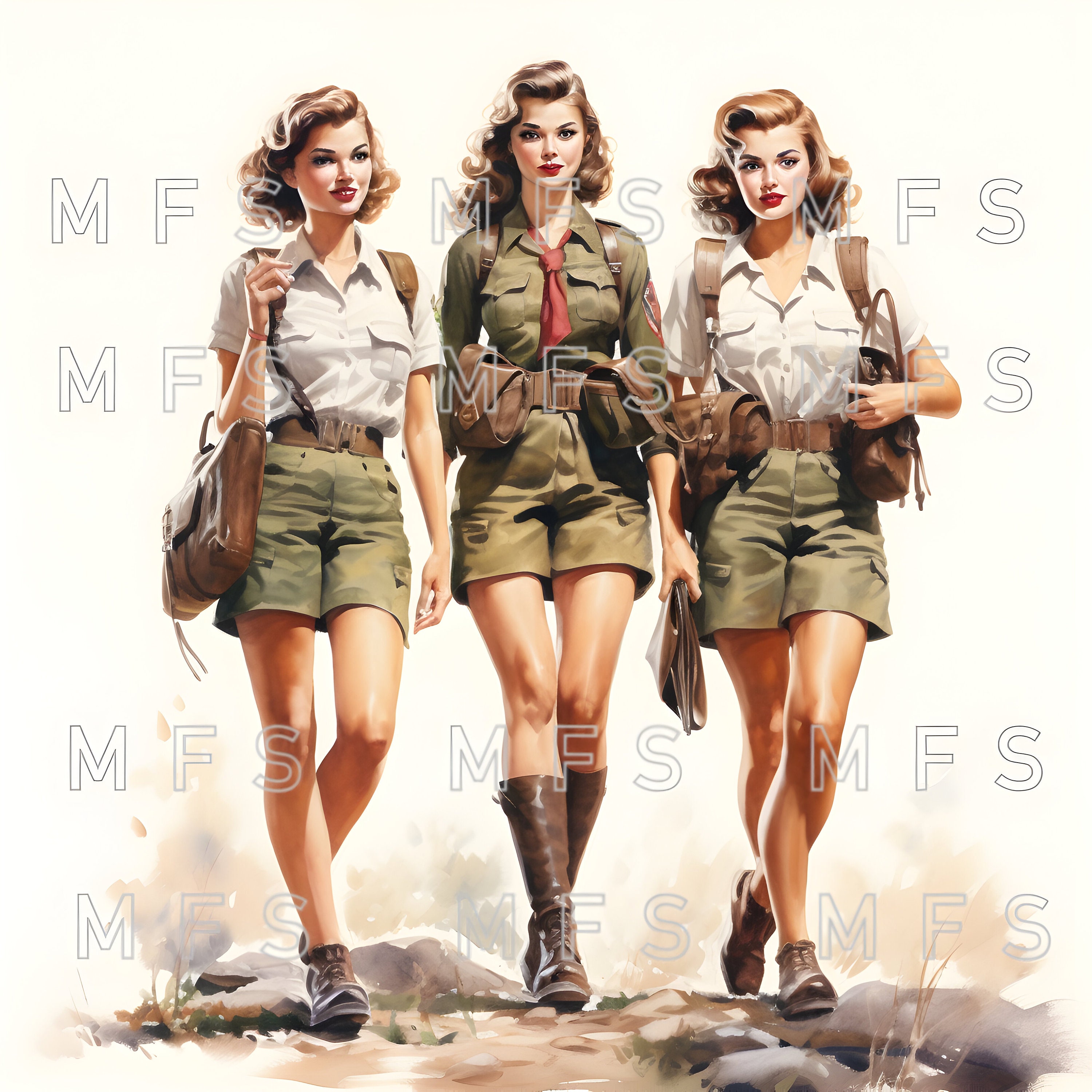 Watercolor Army Girls Clipart, 20 High Quality Jpgs, Instant Digital ...