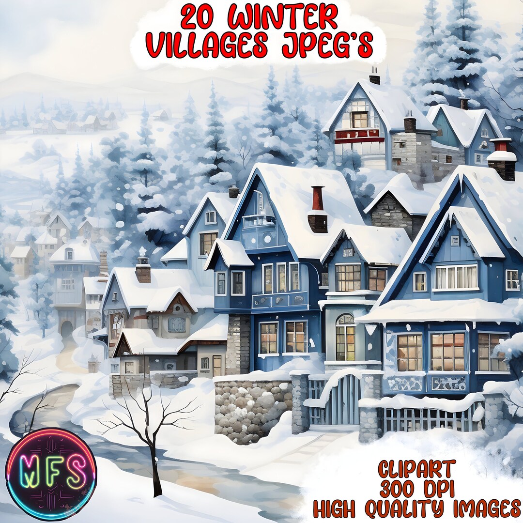 Watercolor Winter Village Clipart, 20 High Quality Jpgs, Instant ...