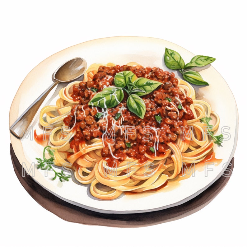 Watercolor Spaghetti Bolognese Clipart, 20 High Quality Jpgs, Instant ...