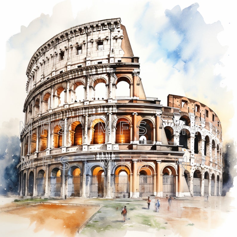 Watercolor Rome Colosseum Clipart 20 High Quality Jpgs - Etsy