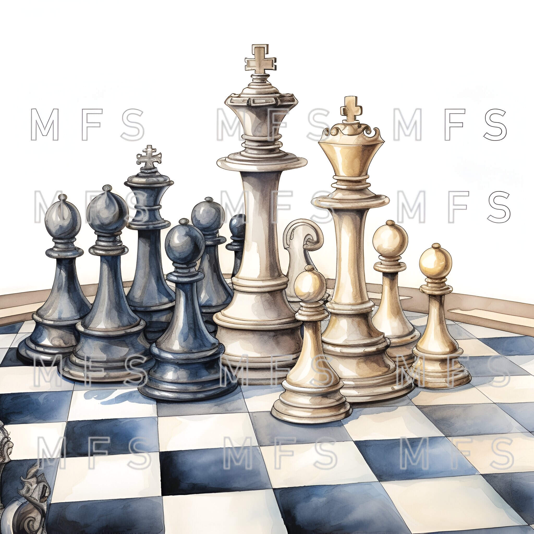 Watercolor Fantasy Chess Board Clipart, 20 High Quality Jpgs, Instant ...