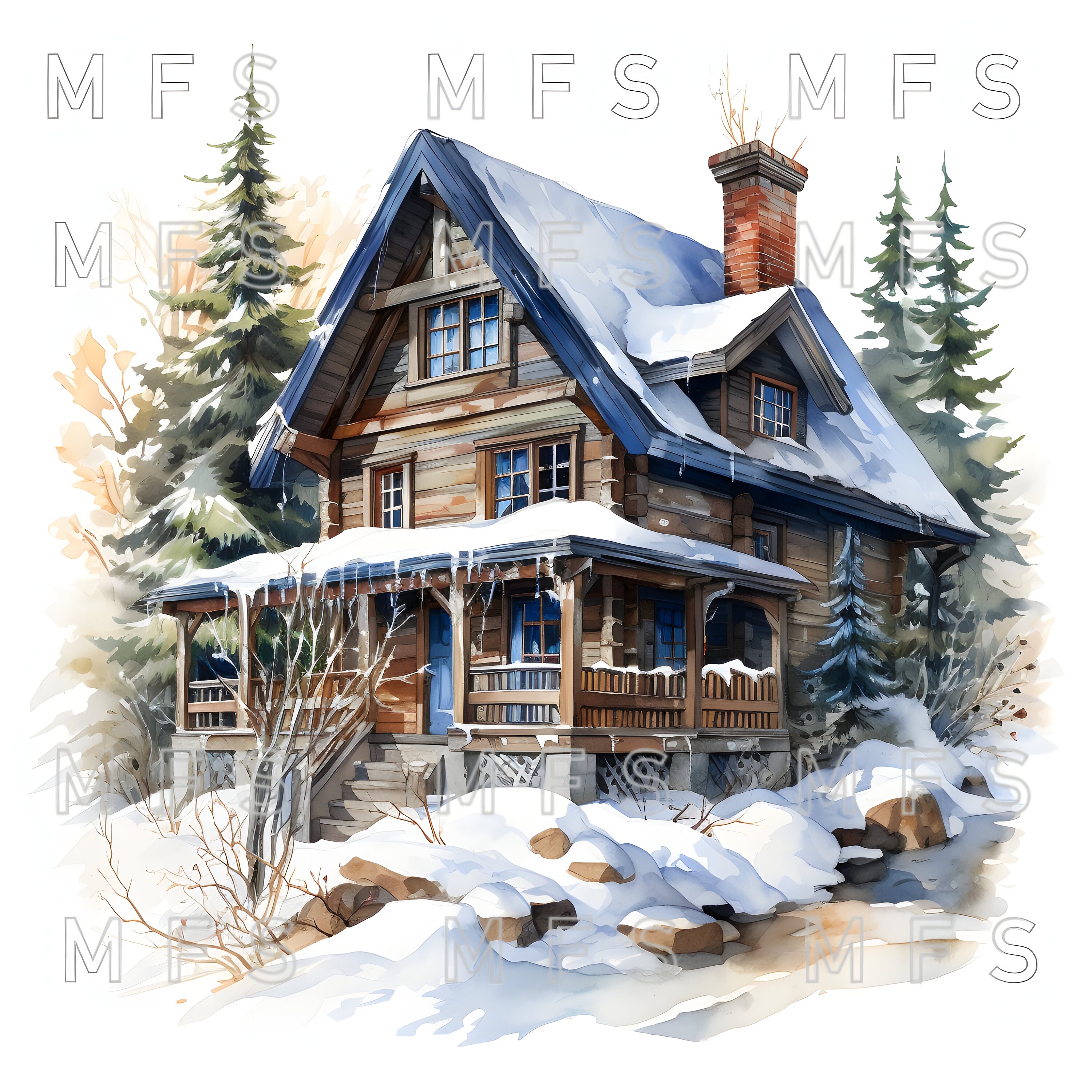 Watercolor Snowy Log Cabin Clipart 20 High Quality Jpgs - Etsy