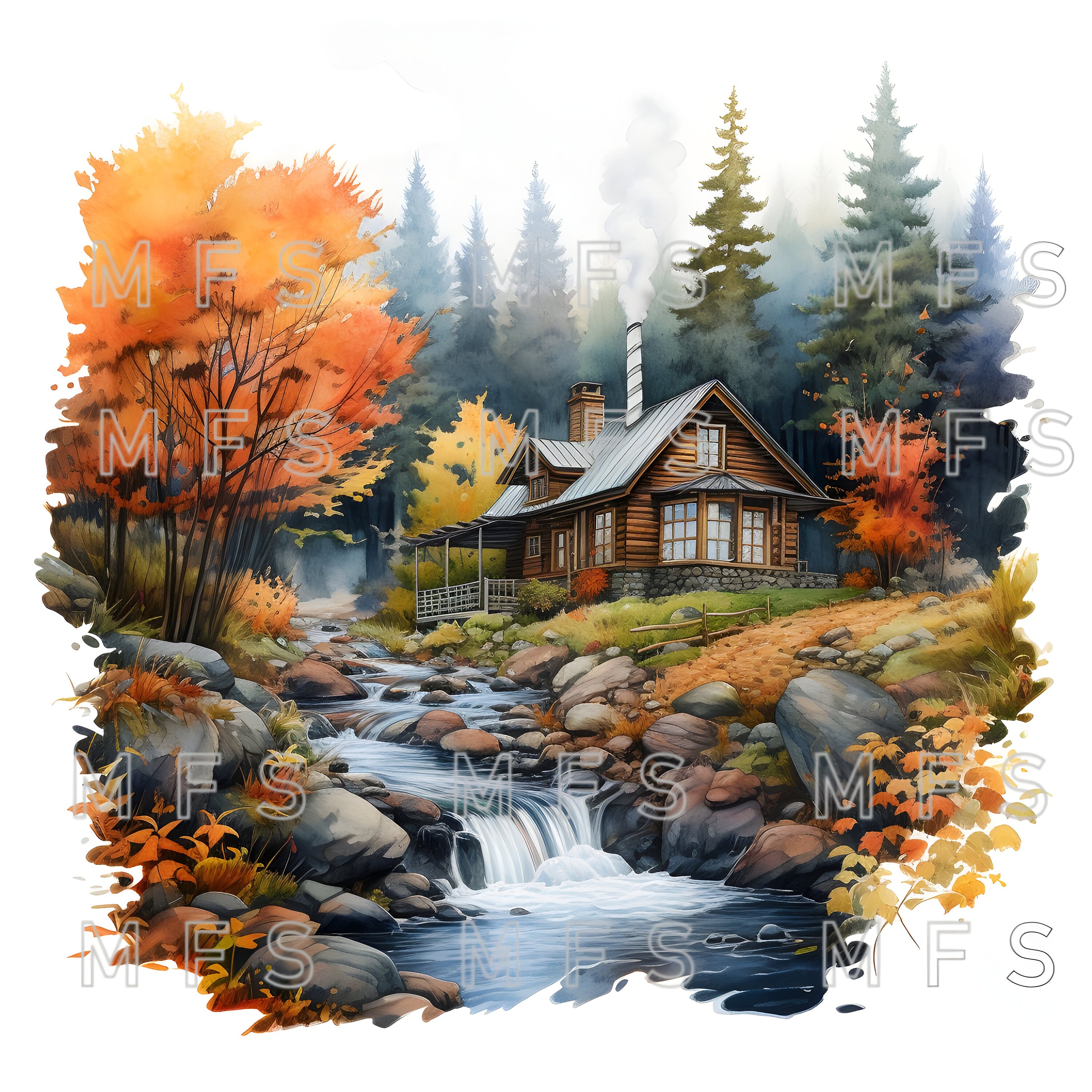 Watercolor Cabin in the Forest Clipart, 20 High Quality Jpgs, Instant ...