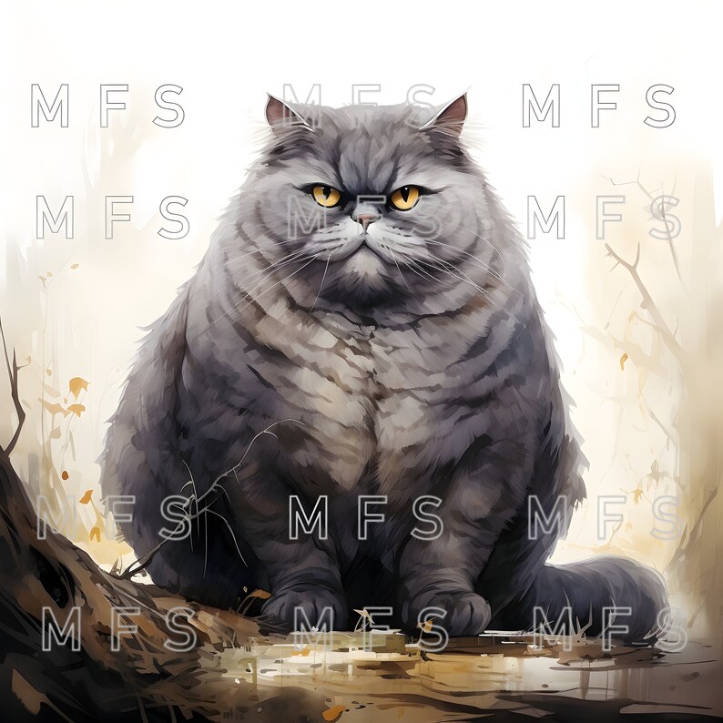 Watercolor Overweight Cats Clipart, 20 High Quality Jpgs, Instant ...