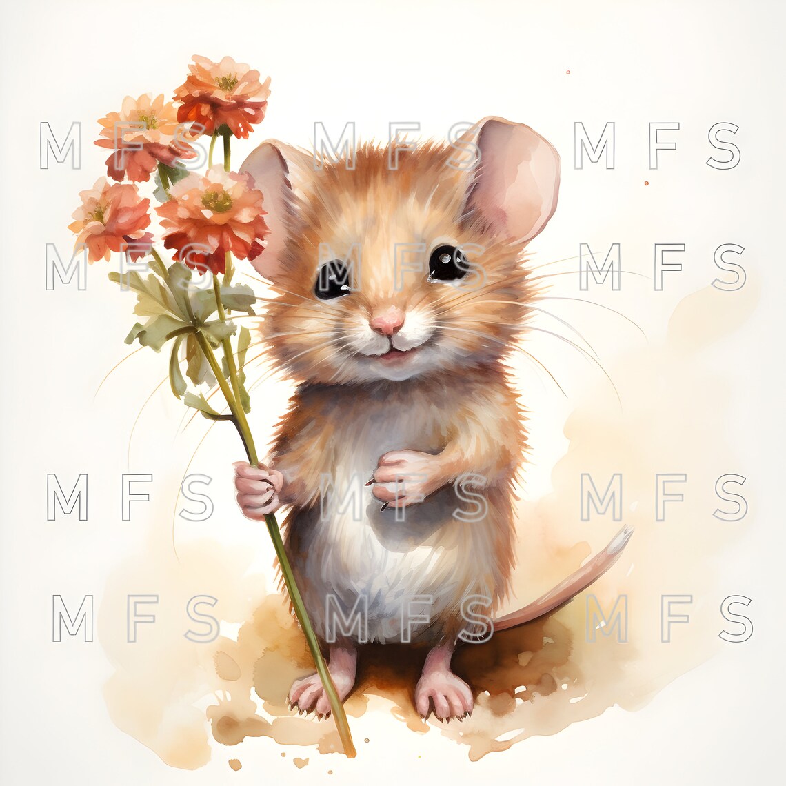 Watercolor Mouse and Flower Clipart 20 High Quality Jpgs - Etsy