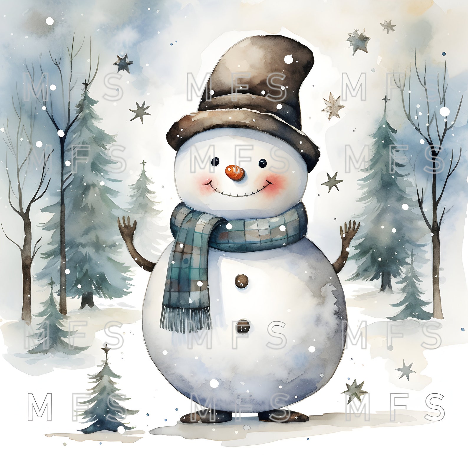 Watercolor Christmas Snowman Clipart, 20 High Quality Jpgs, Instant ...