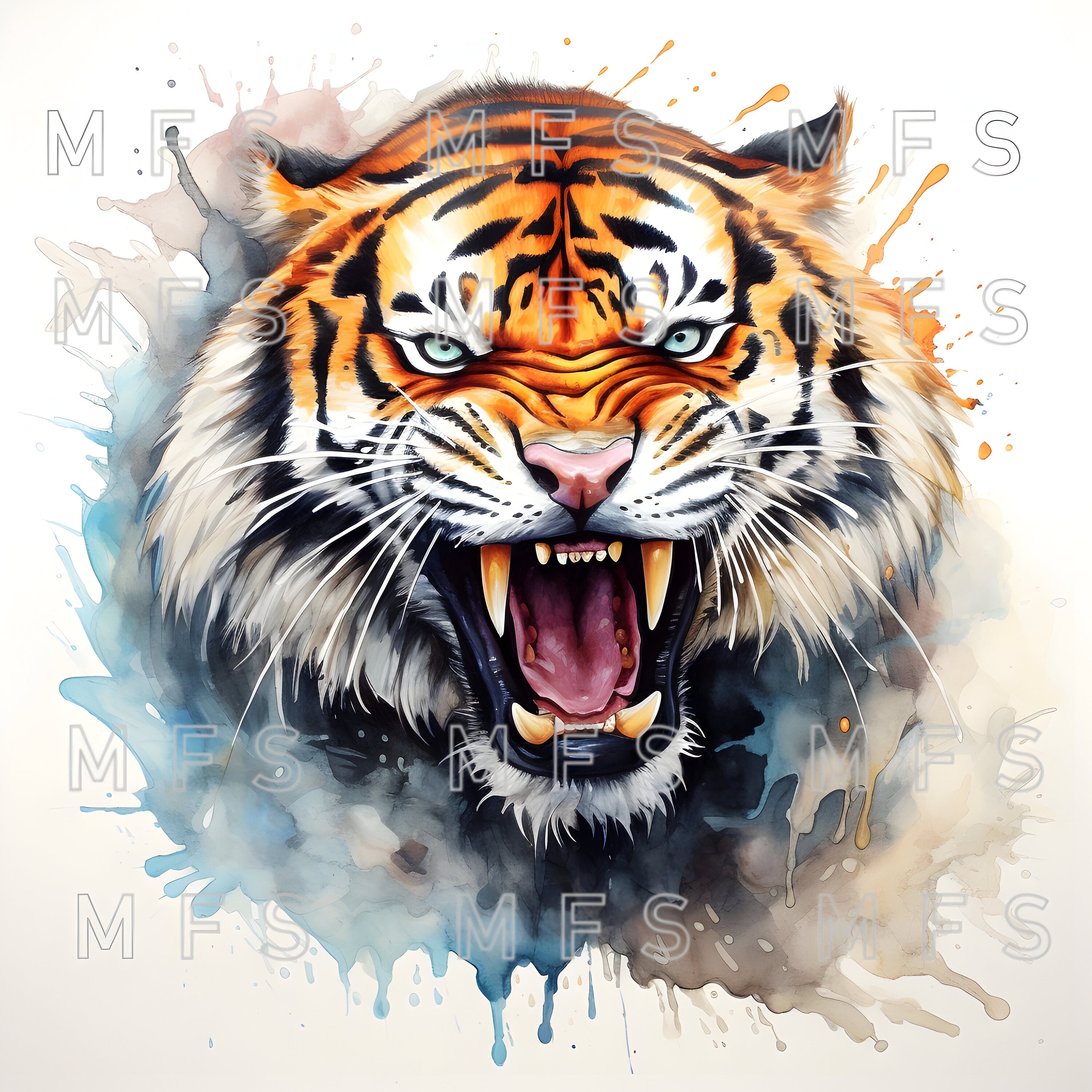 Watercolor Ferocious Tiger Clipart, 20 High Quality Jpgs, Instant ...