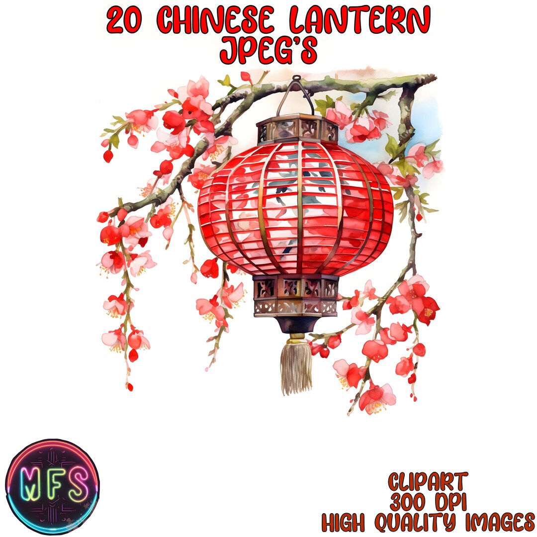 Watercolor Chinese Lantern Clipart, 20 High Quality JPG, Instant ...
