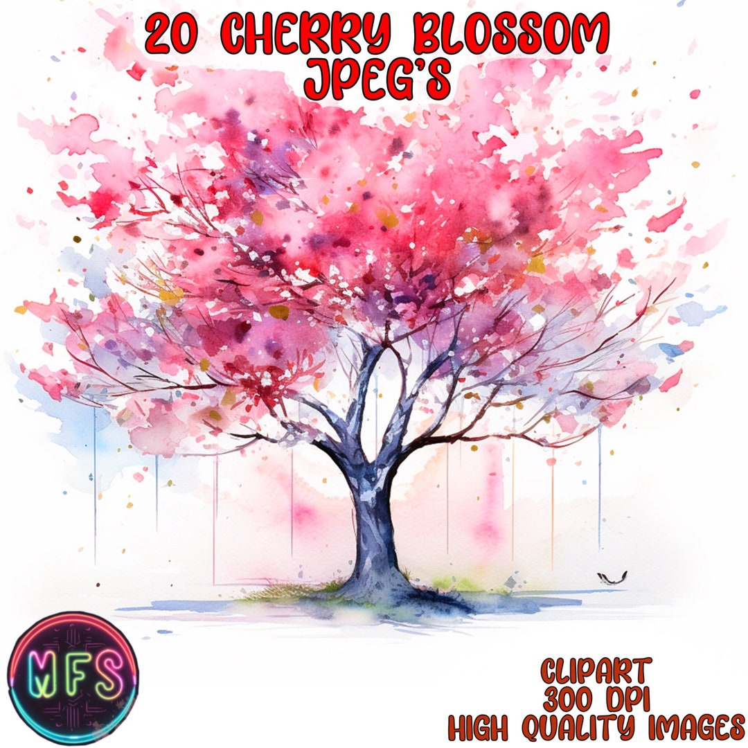 Watercolor Cherry Blossom Clipart, 20 High Quality Jpgs, Instant ...