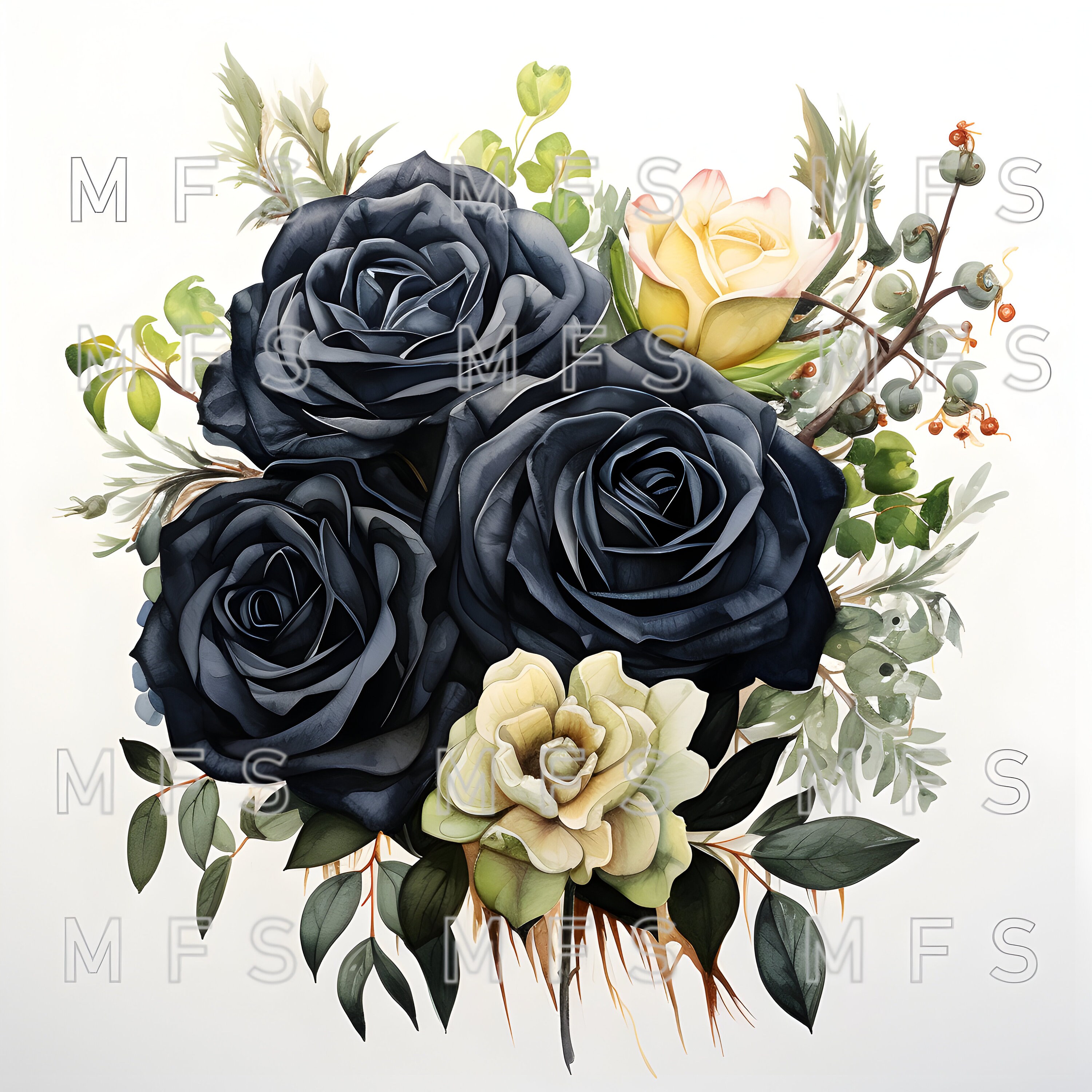 Watercolor Black Roses Clipart, 20 High Quality Jpgs, Instant Digital ...