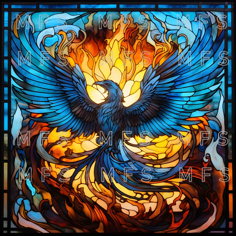 Stained Glass Ice Phoenix Clipart, 20 High Quality Jpgs, Instant ...