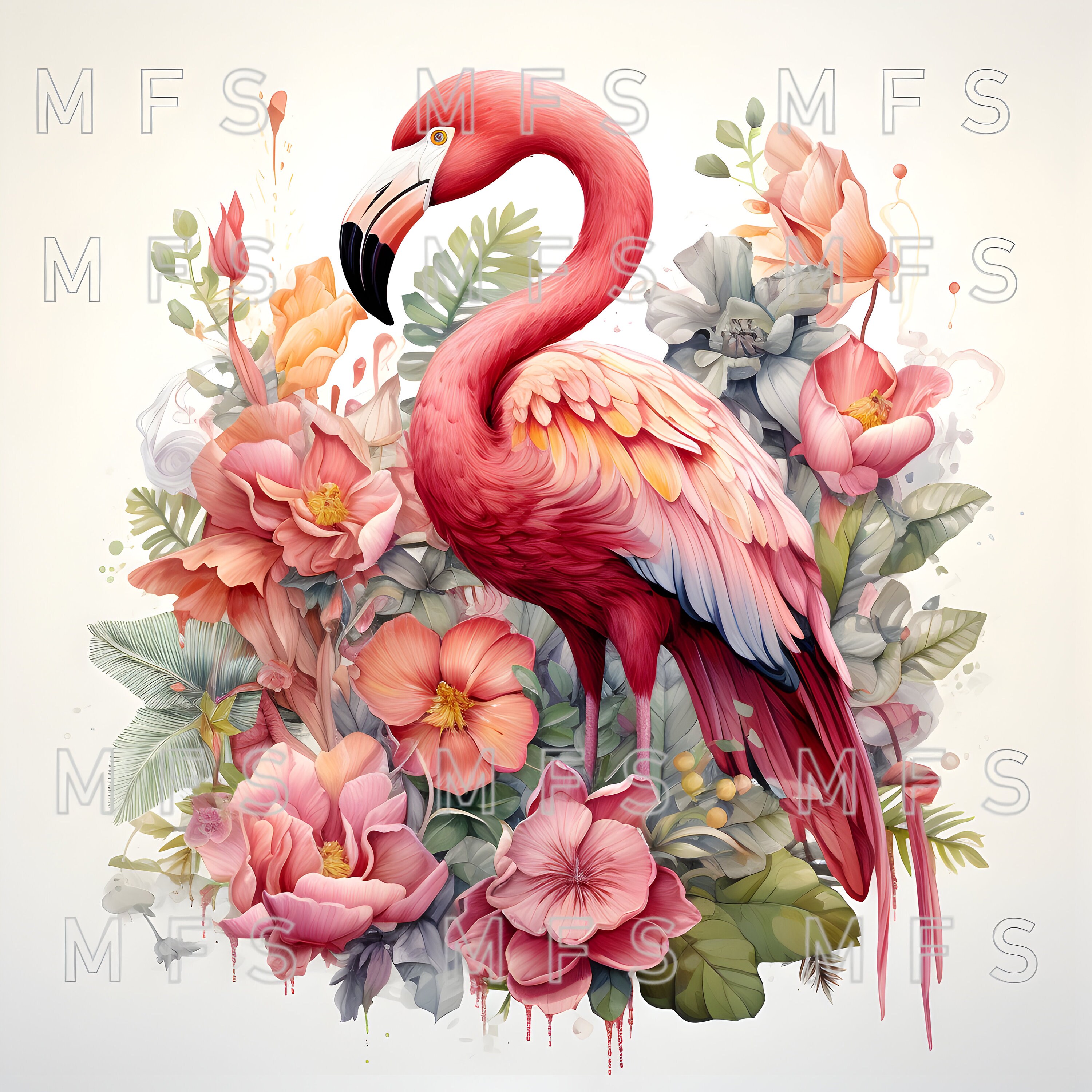 Watercolor Beautiful Flamingo Clipart, 20 High Quality Jpg's Instant ...