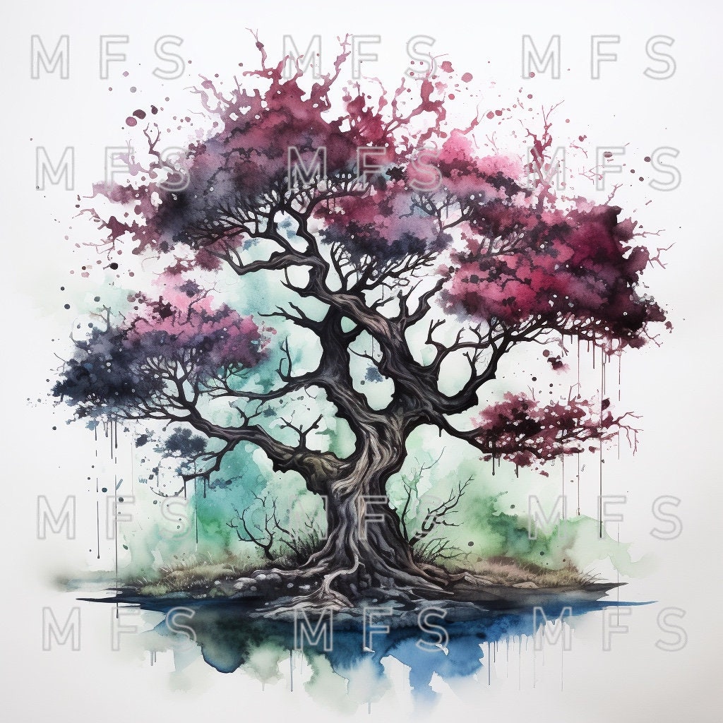 Watercolor Gothic Tree Clipart, 20 High Quality Jpgs, Instant Digital ...