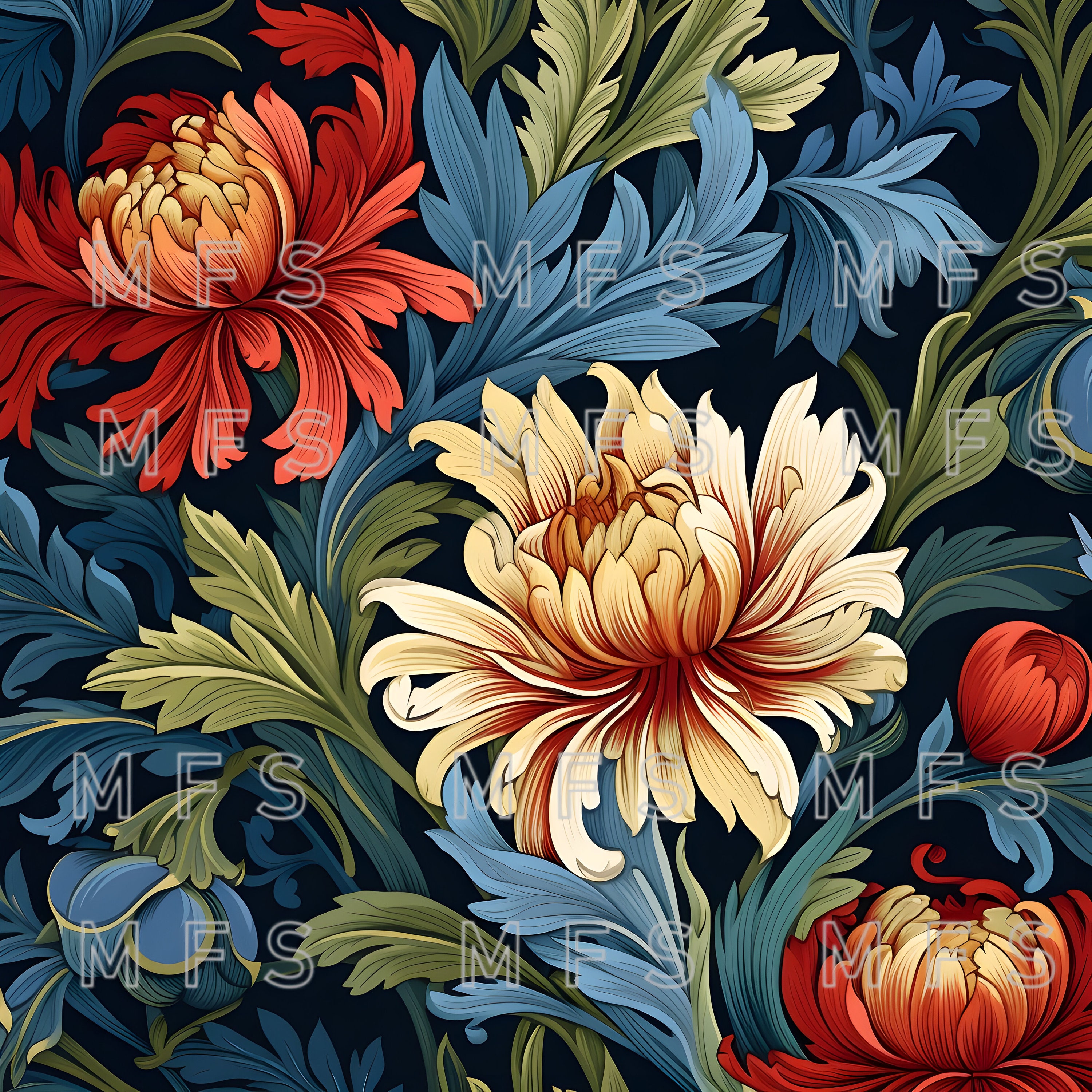 William Morris Inspired Flowers Seamless Pattern 20 High Quality Jpgs ...