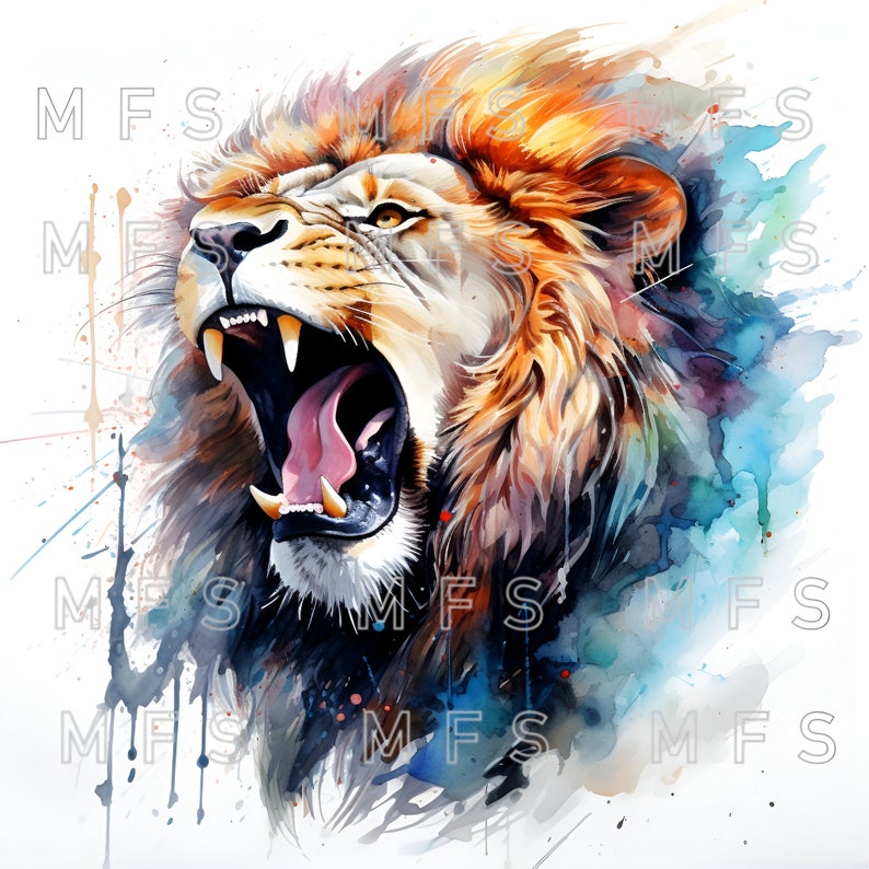 Watercolor Ferocious Lion Clipart 20 High Quality Jpgs - Etsy