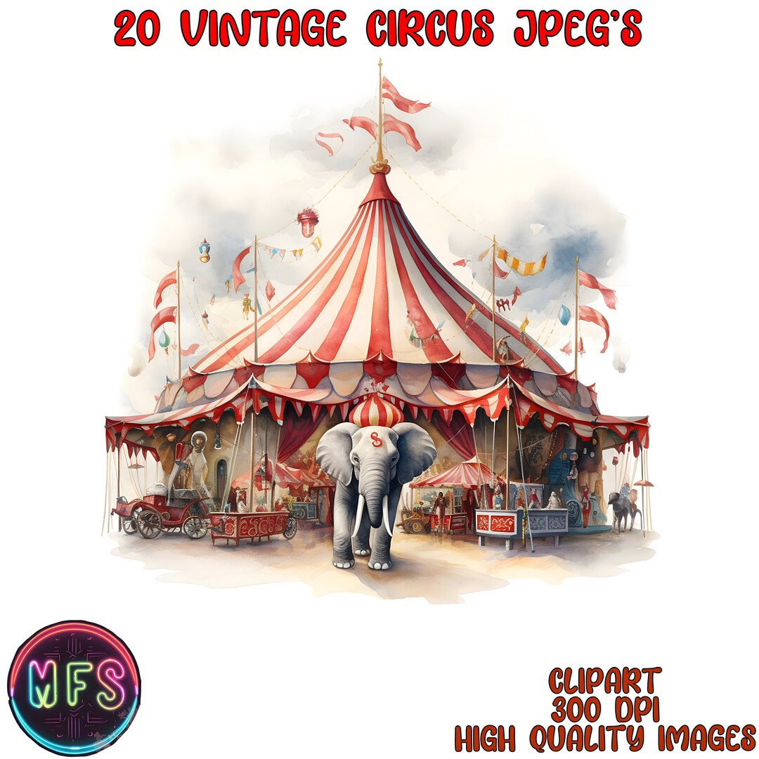 Watercolor Vintage Circus Clipart, 20 High Quality Jpgs, Instant ...
