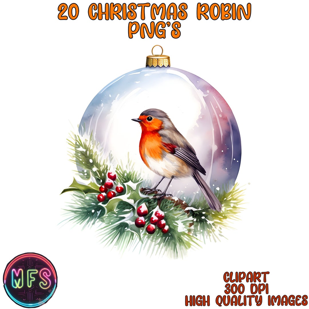 Watercolor Christmas Robin Bird, 20 High Quality Png's Instant Digital ...