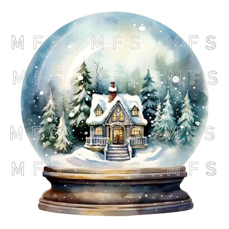 Watercolor Christmas Snow Globe Clipart 20 High Quality PNG - Etsy