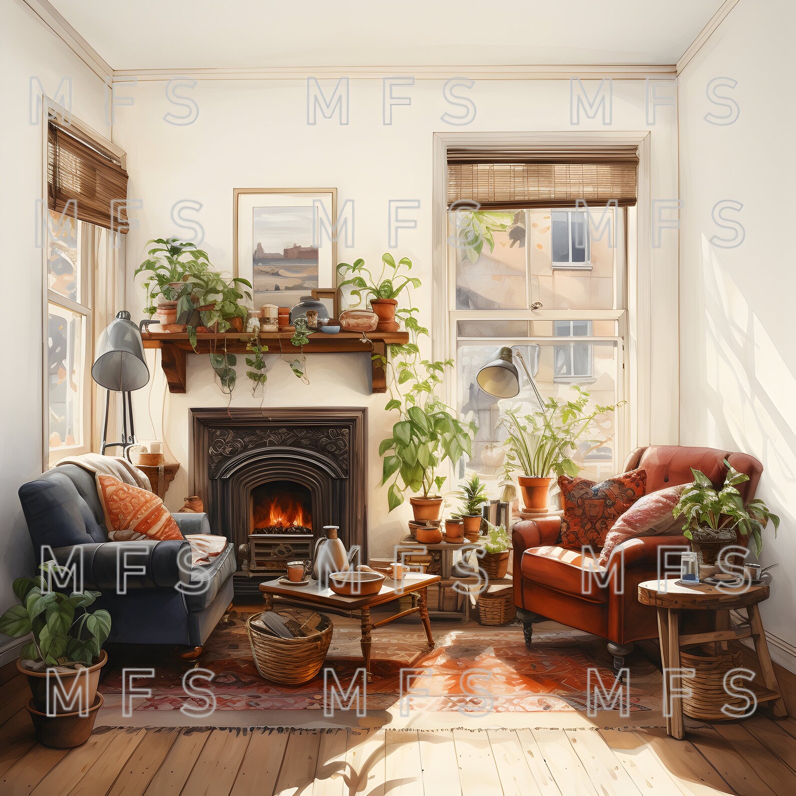 Watercolor Cozy Living Room Clipart, 20 High Quality Jpgs, Instant ...