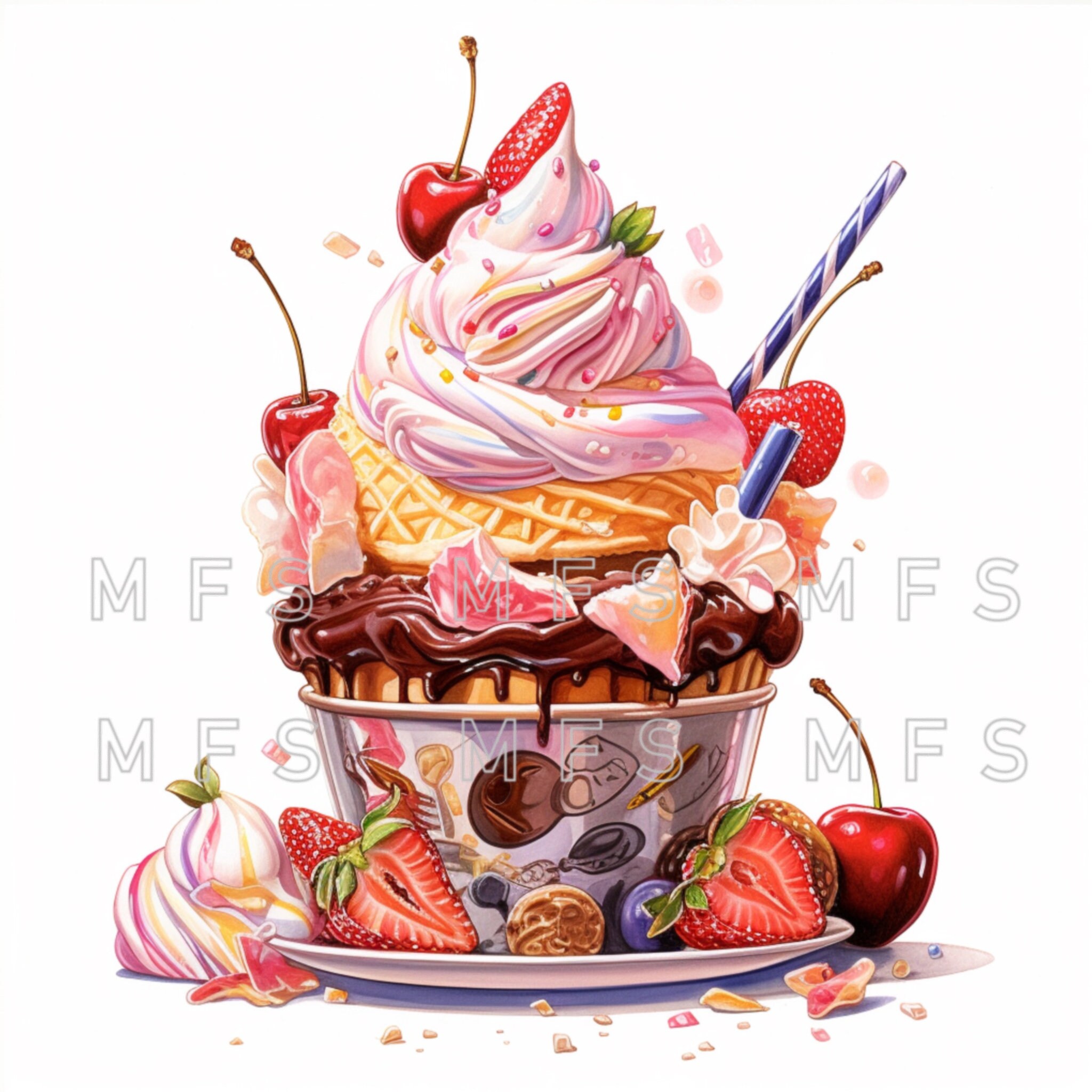 Watercolor Ice Cream Sundae Clipart 20 High Quality Jpgs - Etsy