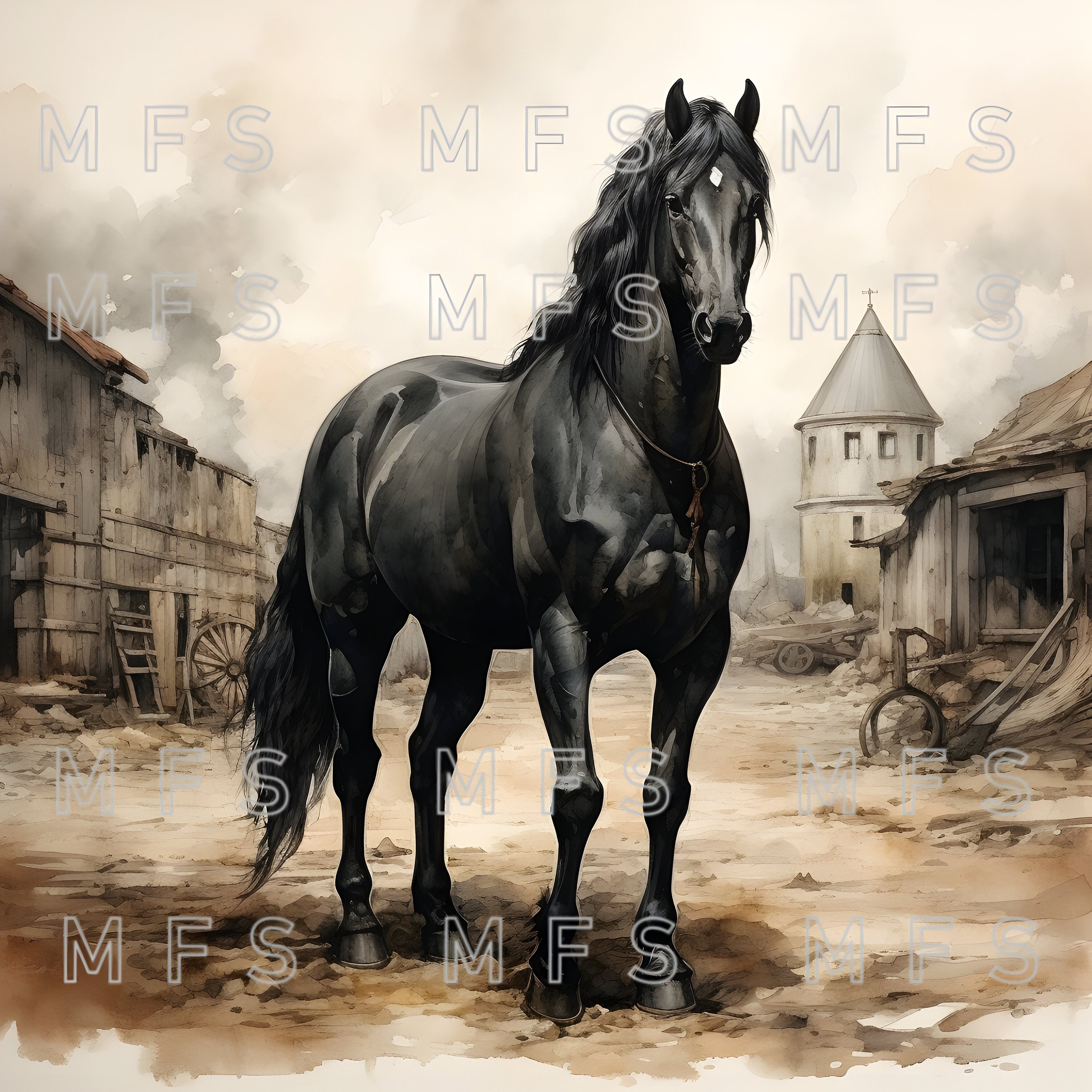 Watercolor Vintage Black Horse Clipart 20 High Quality Jpgs - Etsy