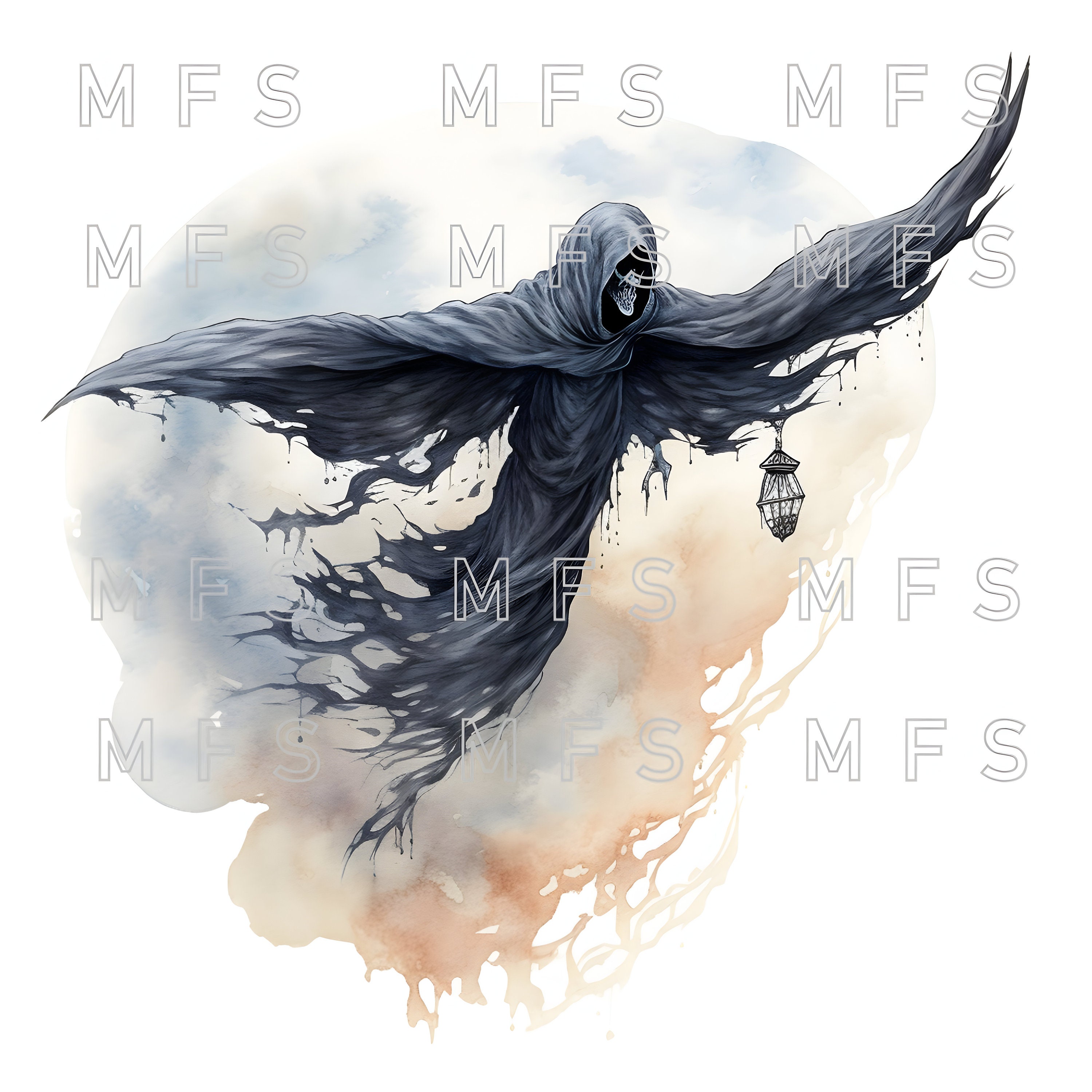 Watercolor Flying Death Clipart, 20 High Quality Jpgs, Instant Digital ...