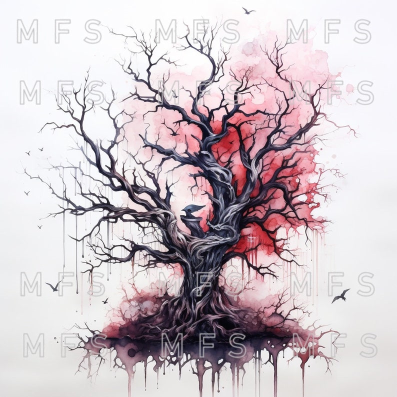 Watercolor Gothic Tree Clipart, 20 High Quality Jpgs, Instant Digital ...