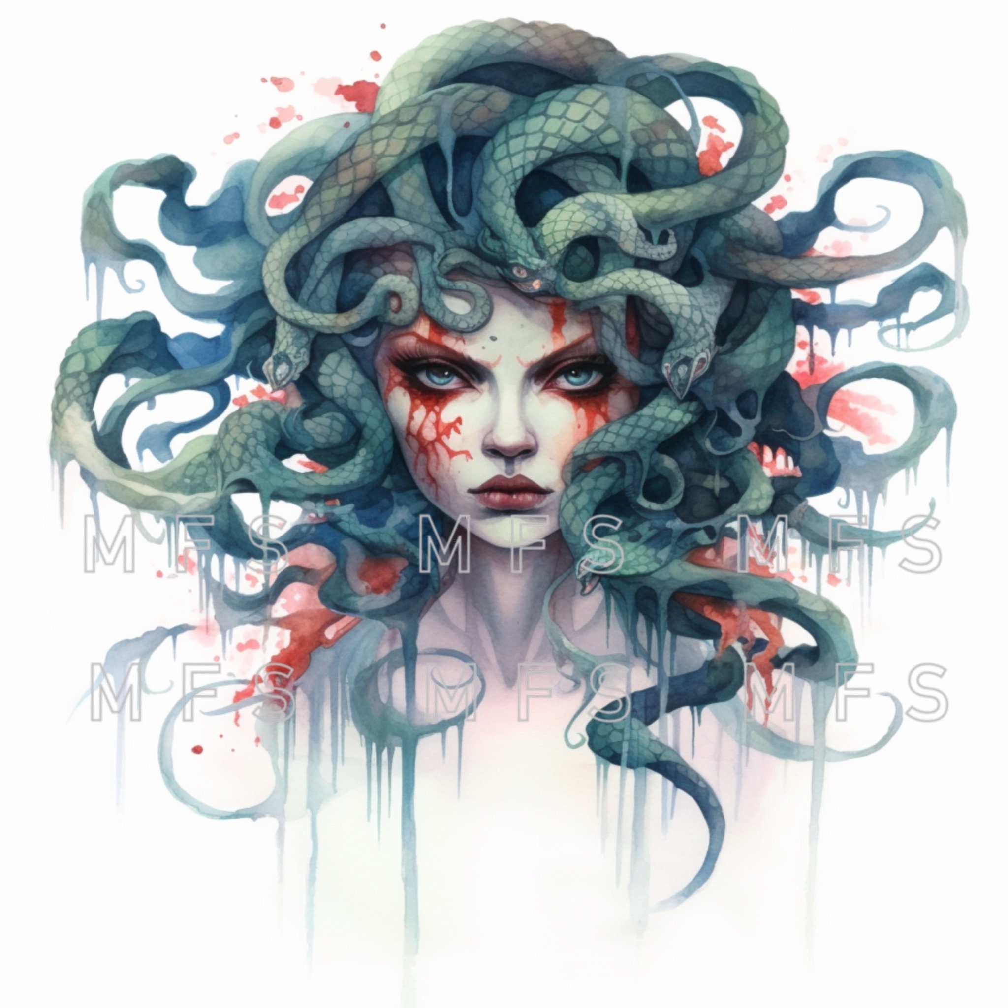 Watercolor Medusa Clipart, 20 High Quality Jpgs, Instant Digital ...