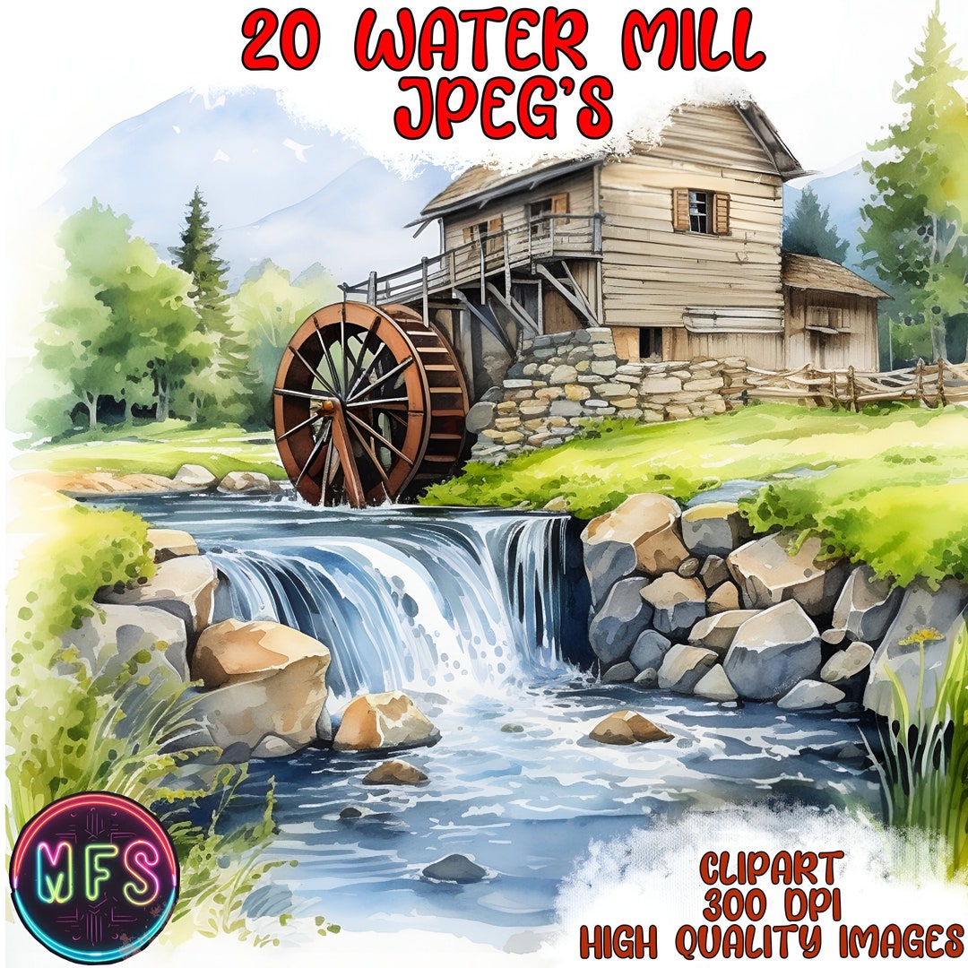 Watercolor Water Mill Clipart, 20 High Quality Jpgs, Instant Digital ...