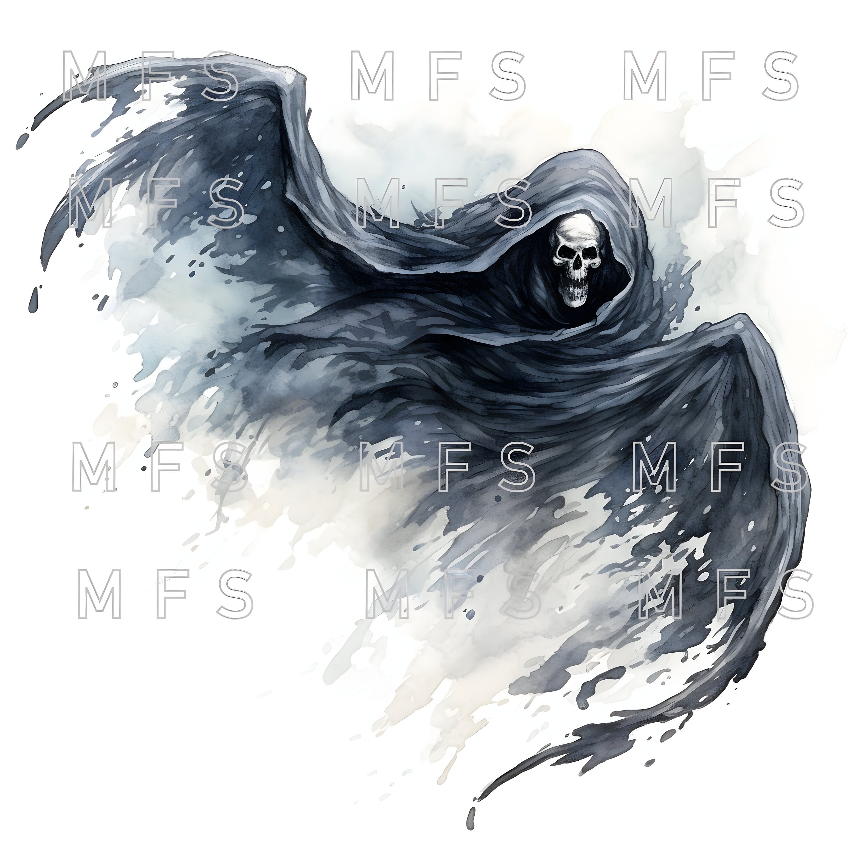 Watercolor Flying Death Clipart, 20 High Quality Jpgs, Instant Digital ...