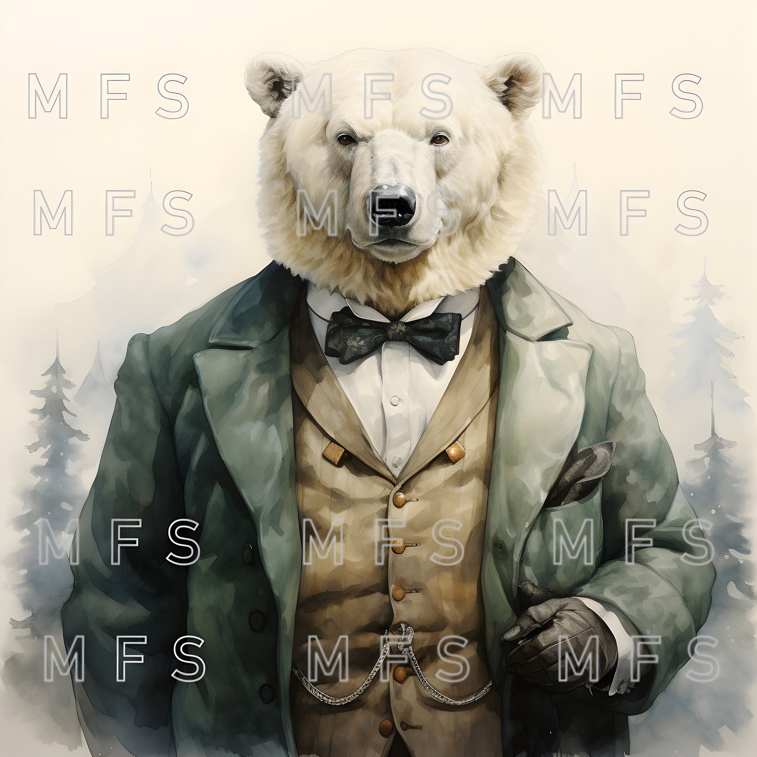 Watercolor Fancy Polar Bears Clipart, 20 High Quality Pngs, Instant ...