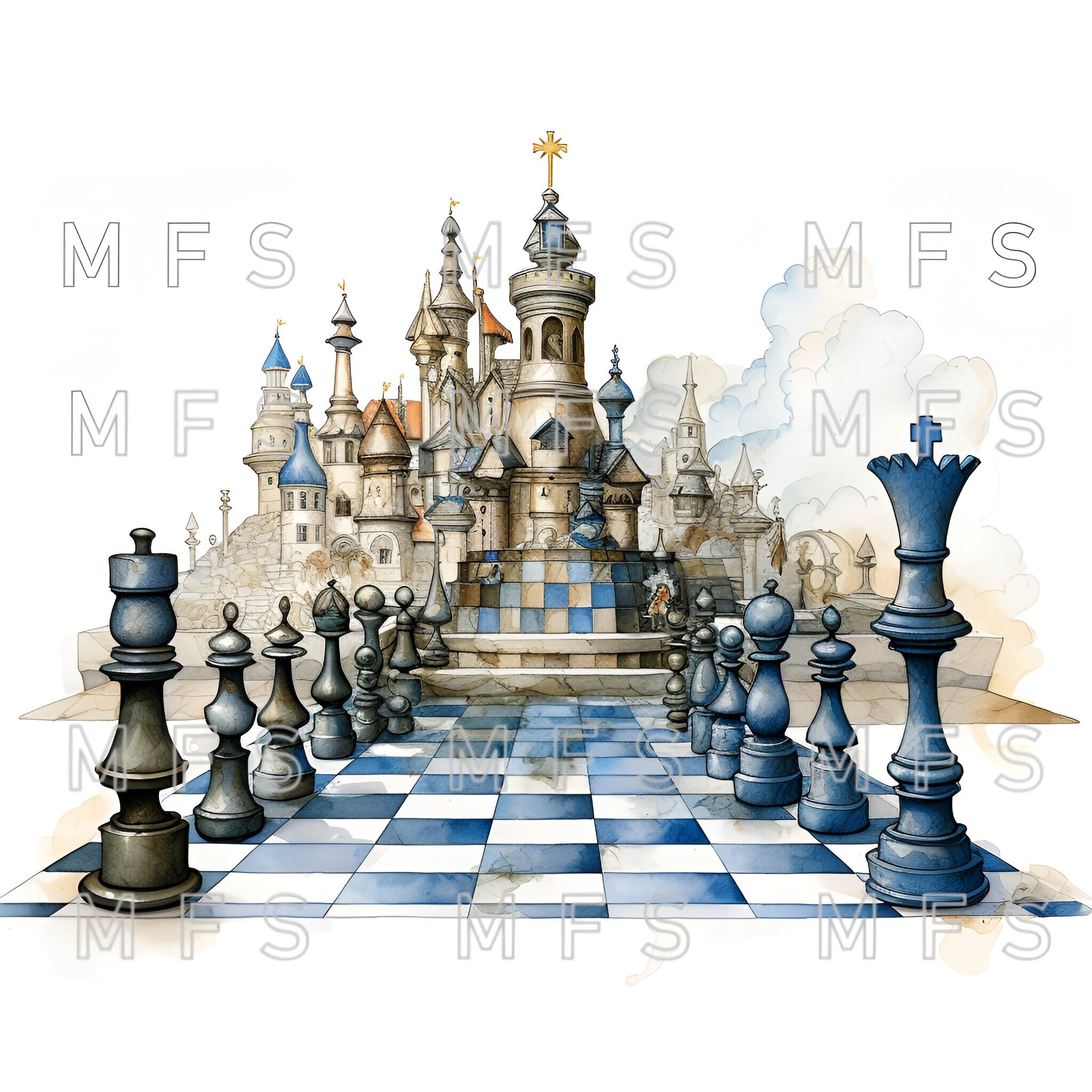 Watercolor Fantasy Chess Board Clipart, 20 High Quality Jpgs, Instant ...