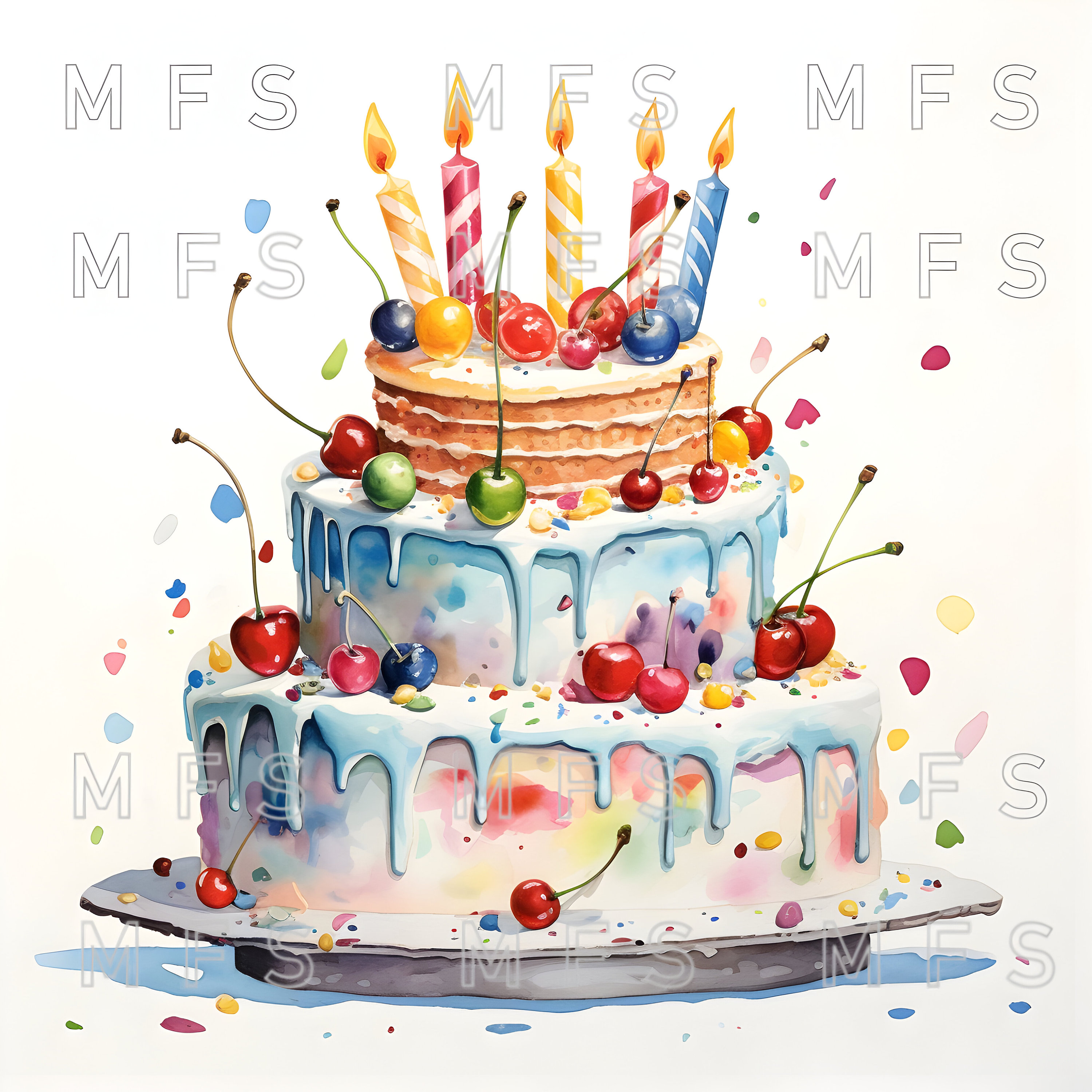 Watercolor Birthday Cake Clipart, 20 High Quality Png0s, Instant ...