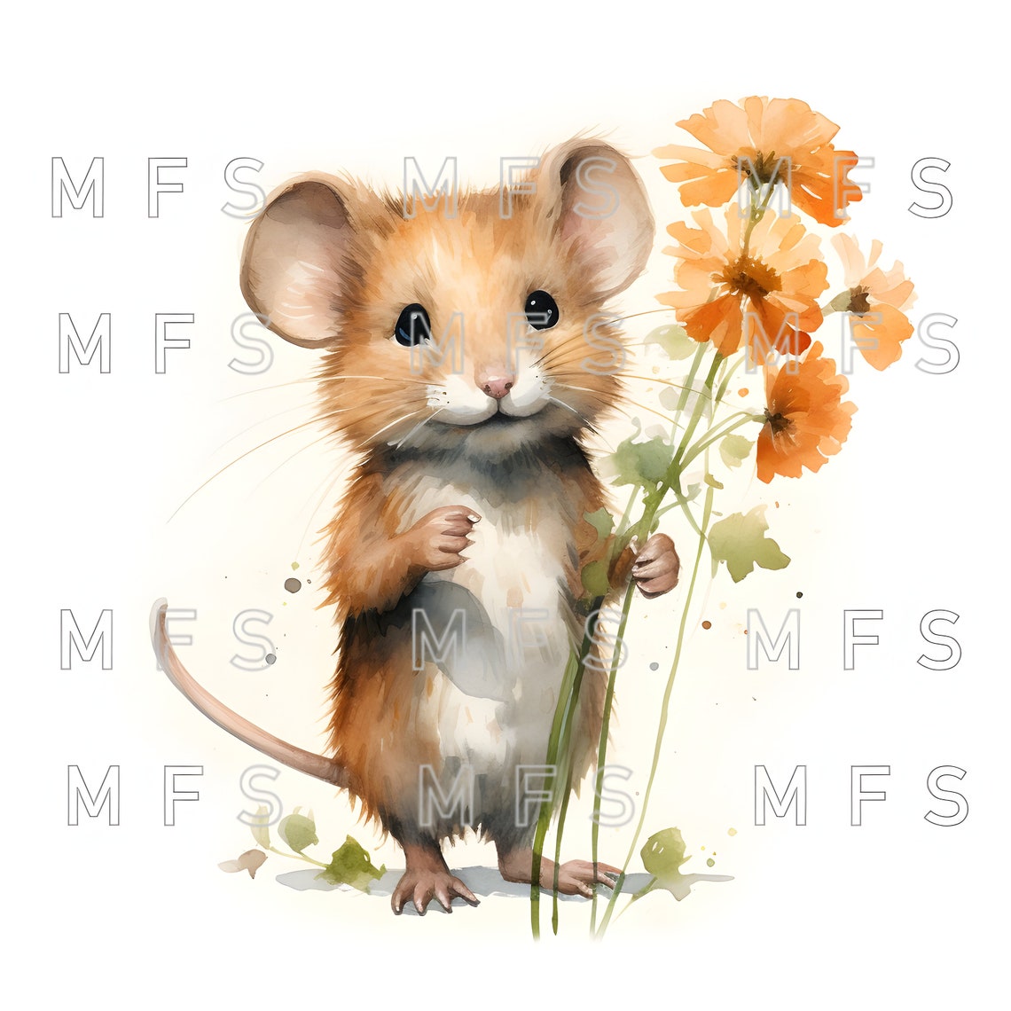 Watercolor Mouse and Flower Clipart 20 High Quality Jpgs - Etsy