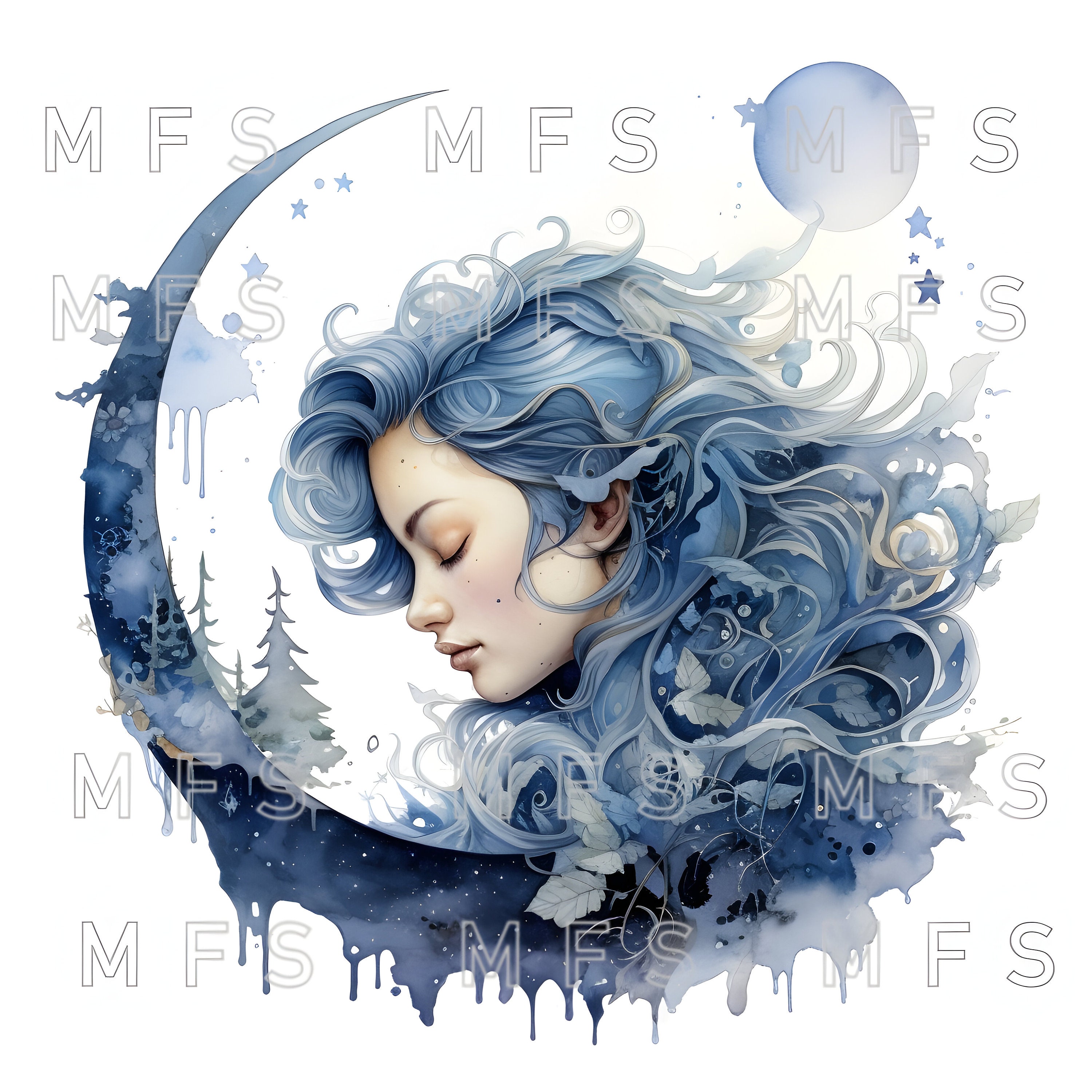 Watercolor Fantastic Moon Clipart 20 High Quality Jpgs - Etsy