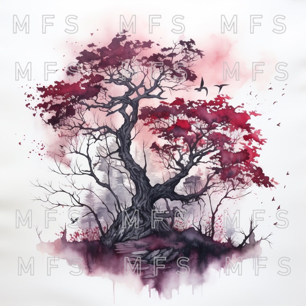 Watercolor Gothic Tree Clipart, 20 High Quality Jpgs, Instant Digital ...