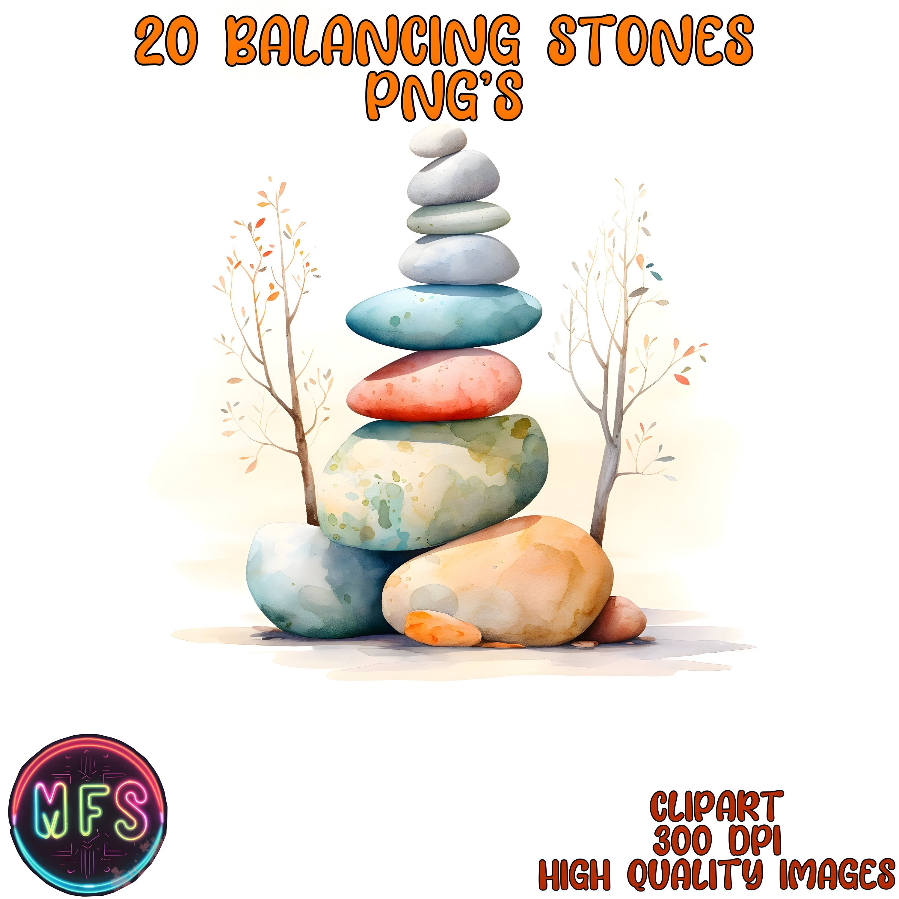 Watercolor Stone Balancing Clipart , 20 High Quality Png's, Instant ...