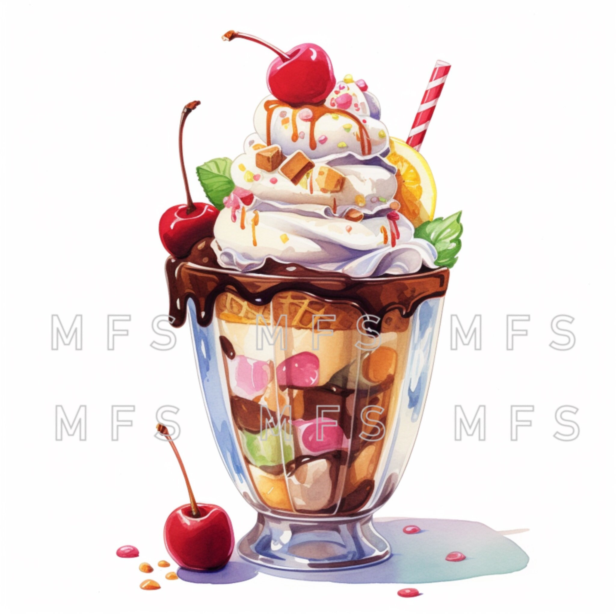 Watercolor Ice Cream Sundae Clipart 20 High Quality Jpgs - Etsy