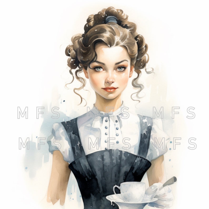 Watercolor French Maid Clipart, 20 High Quality Jpgs, Instant Digital ...
