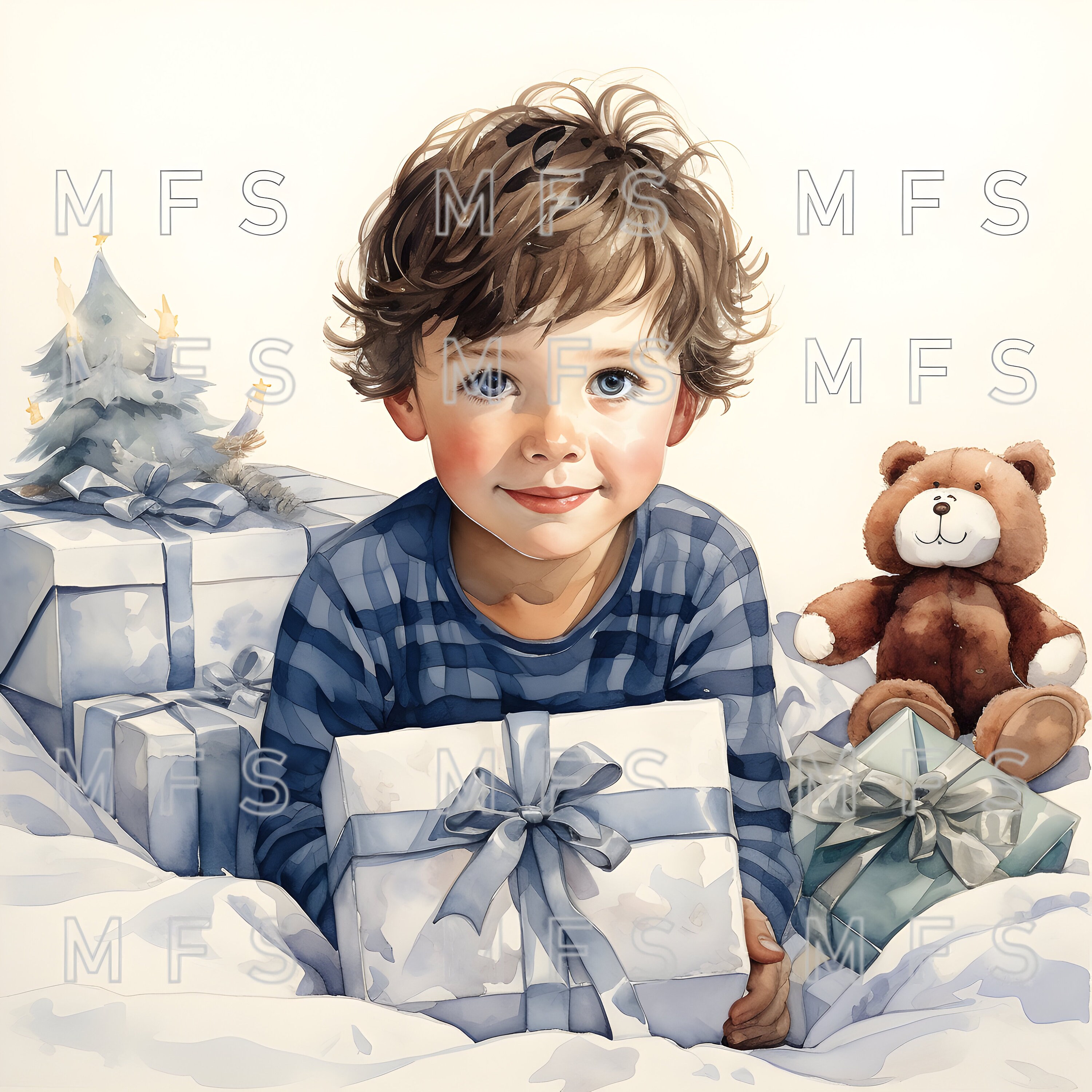 Watercolor waiting for Santa Clipart 20 High - Etsy