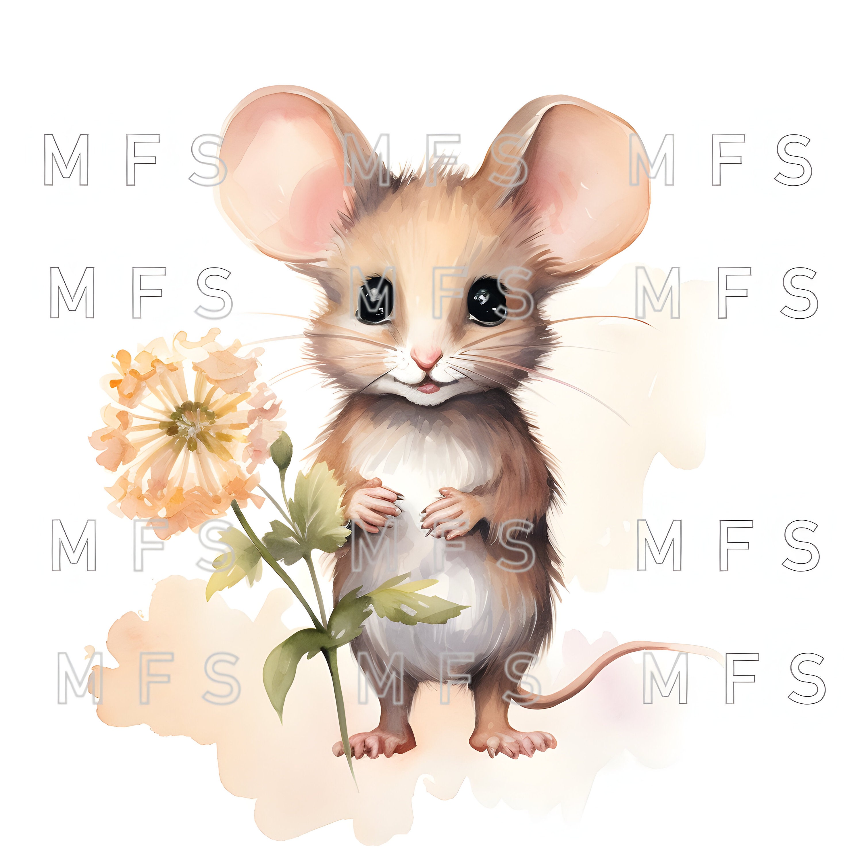 Watercolor Mouse and Flower Clipart 20 High Quality Jpgs - Etsy