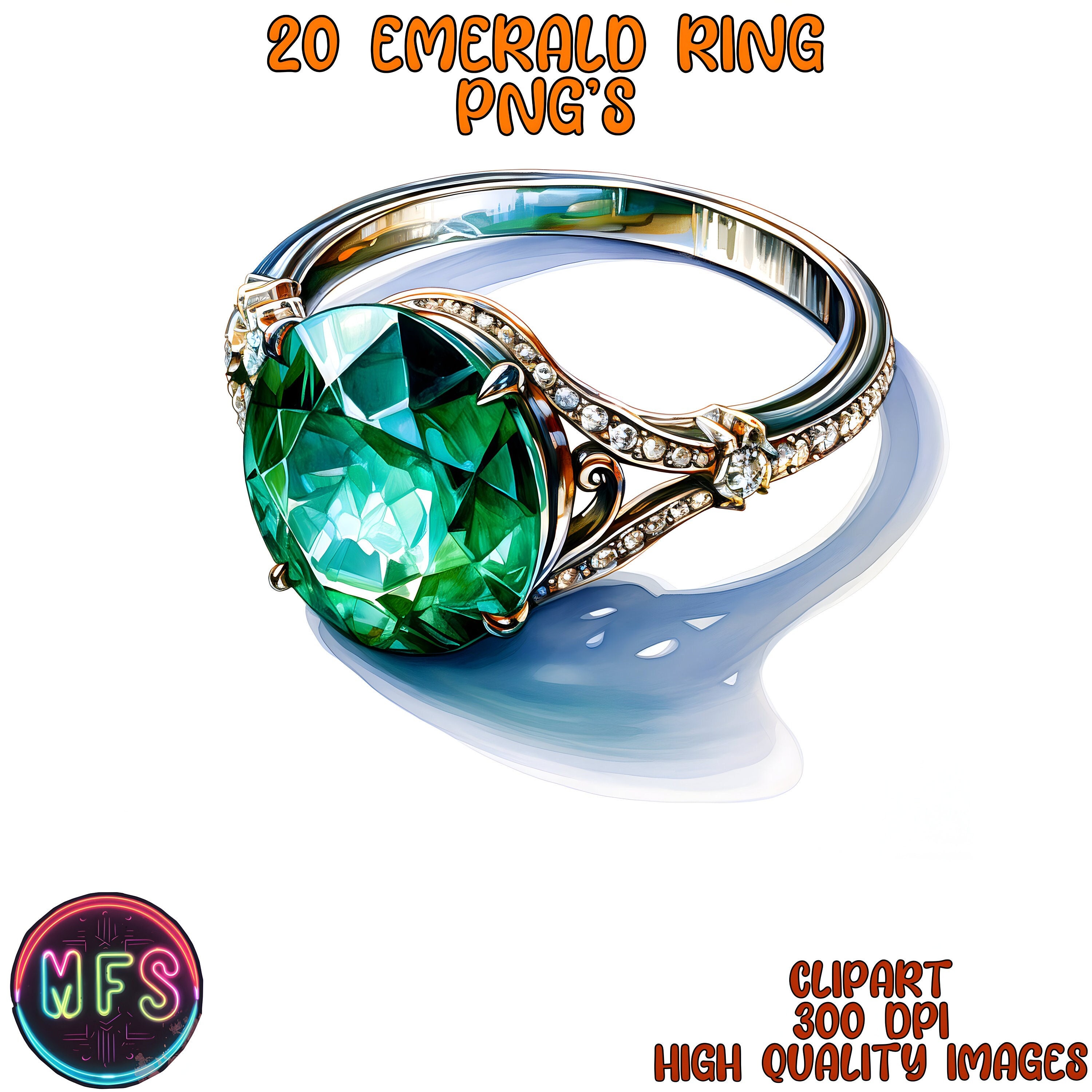 Watercolor Emerald Ring Clipart, 20 High Quality Pngs, Instant Digital ...