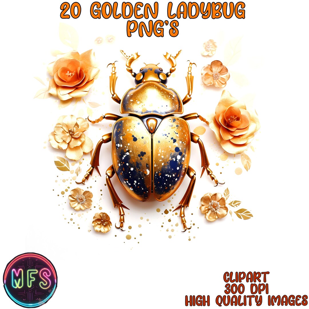 Watercolor Golden Ladybug Clipart, 20 High Quality Png's Instant ...