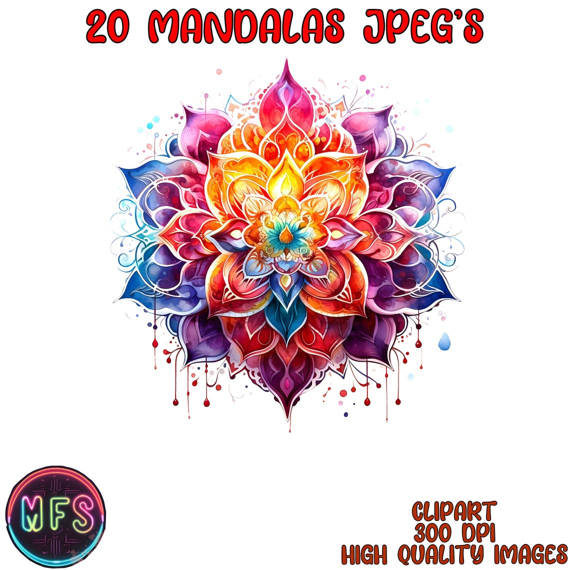 Watercolor Floral Mandala Clipart 20 High Quality Jpgs - Etsy