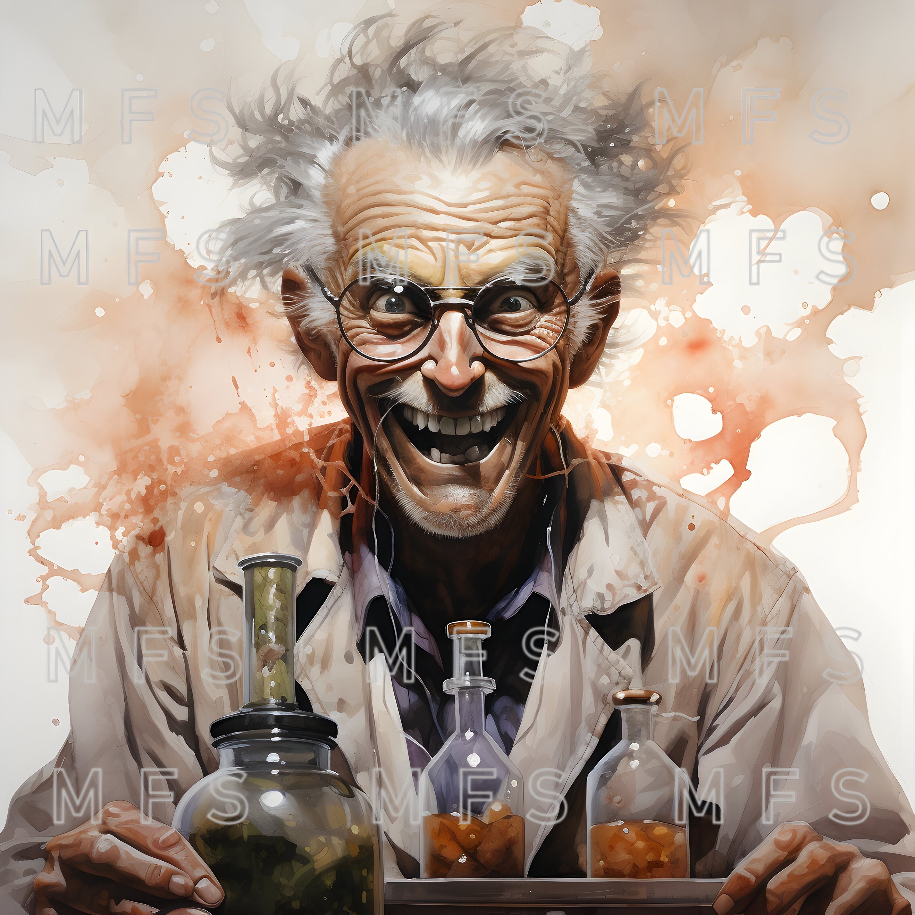 Watercolor Scary Mad Scientist Clipart, 20 High Quality Jpgs, Instant ...