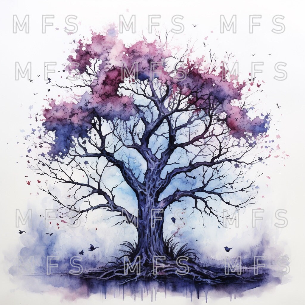 Watercolor Gothic Tree Clipart, 20 High Quality Jpgs, Instant Digital ...
