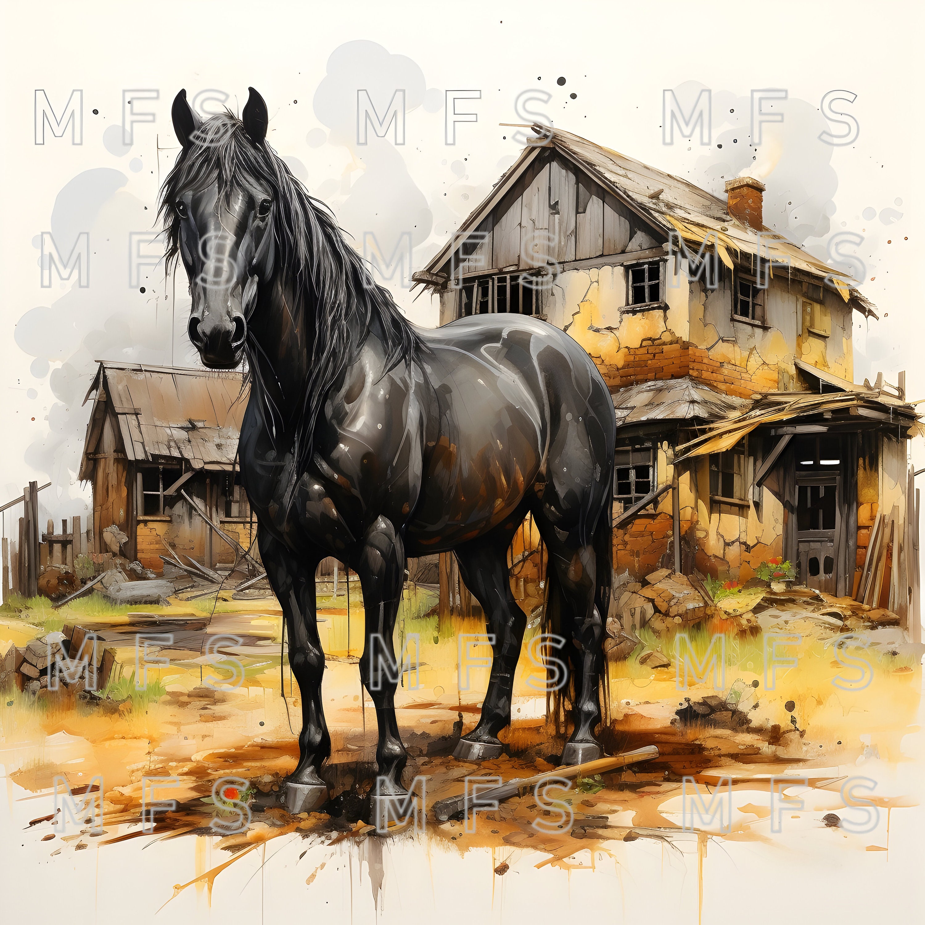 Watercolor Vintage Black Horse Clipart 20 High Quality Jpgs - Etsy