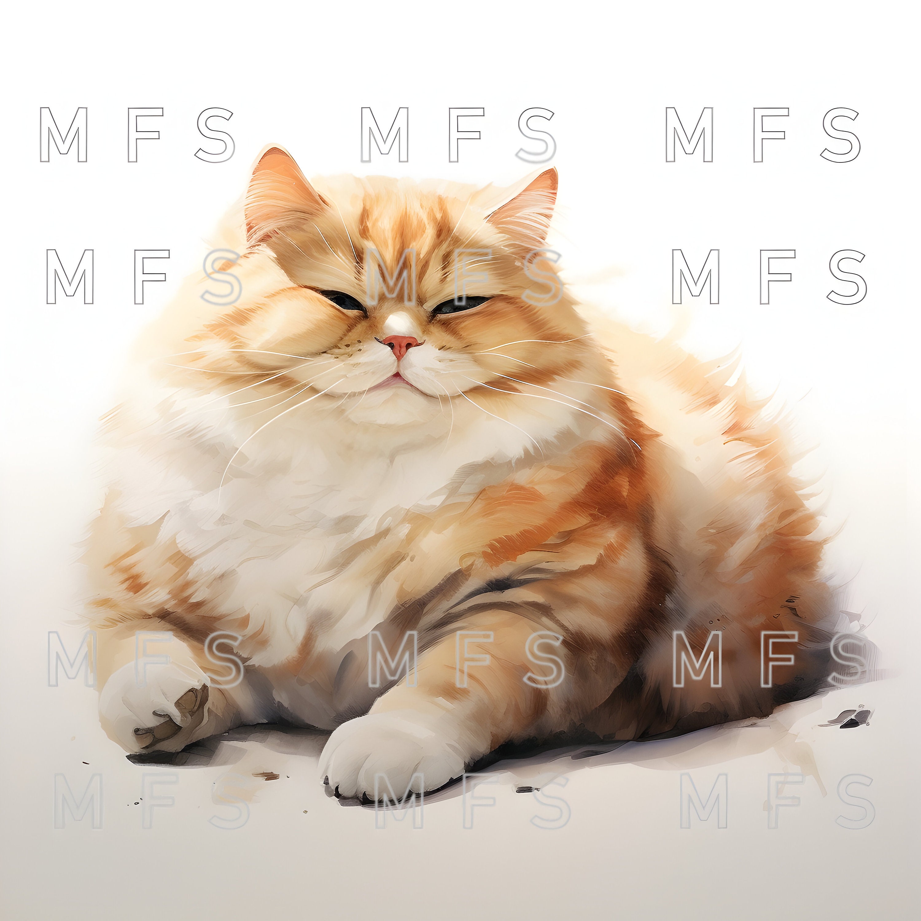 Watercolor Overweight Cats Clipart, 20 High Quality Jpgs, Instant ...